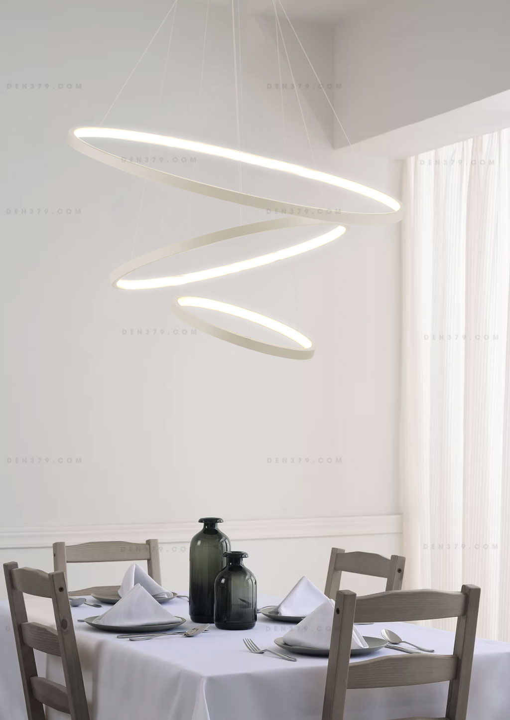 Đèn thả LED 3 vòng hiện đại màu trắng D816W - Đèn trang trí 379
